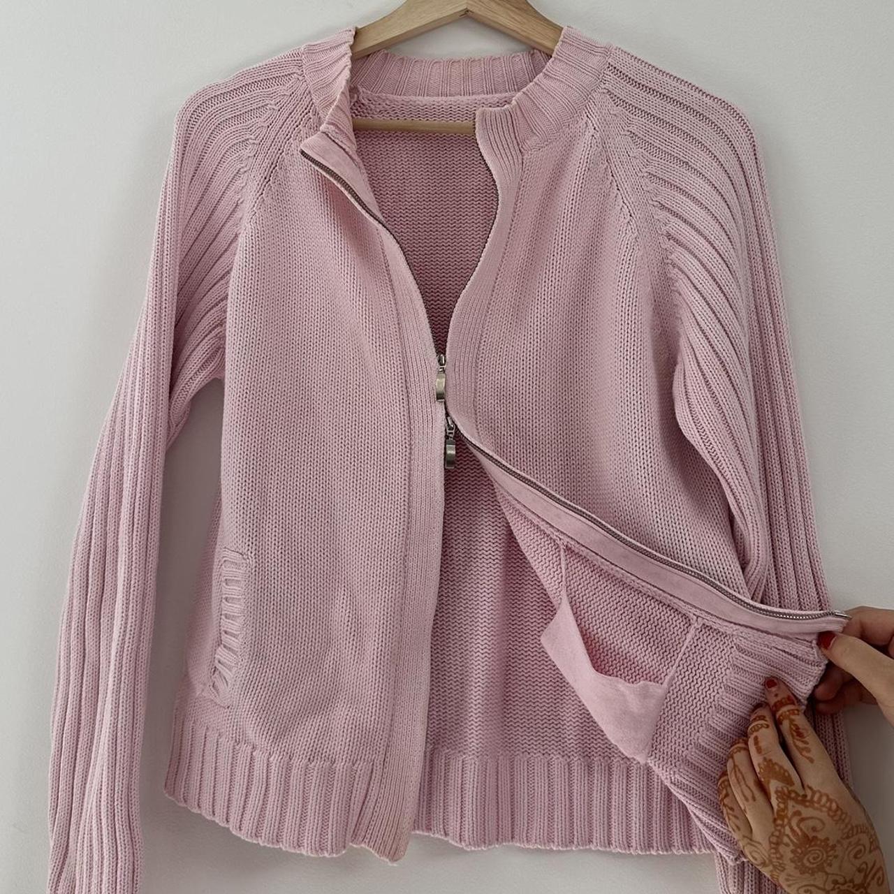 Gorgeous baby pink double zip up knit sweater... - Depop