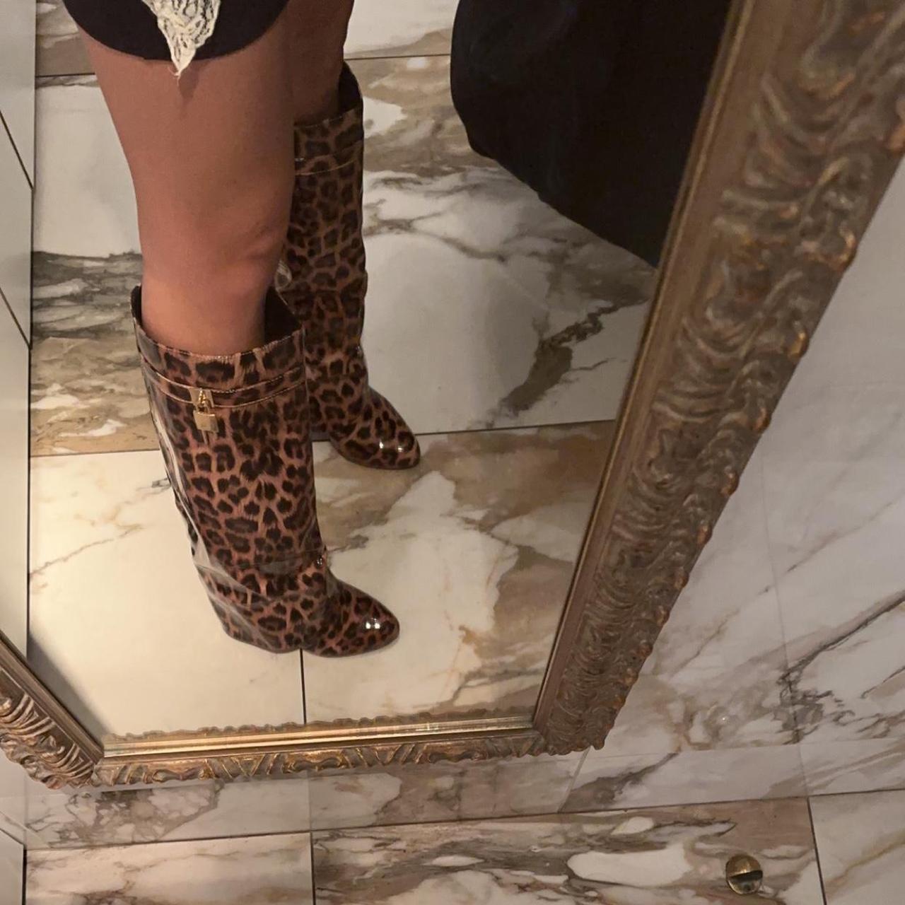 Ego Bold Leopard Print Knee-High Boots with Gold... - Depop