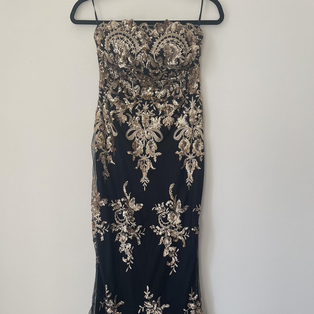 Quiz Women's Black and Gold Dress | Depop