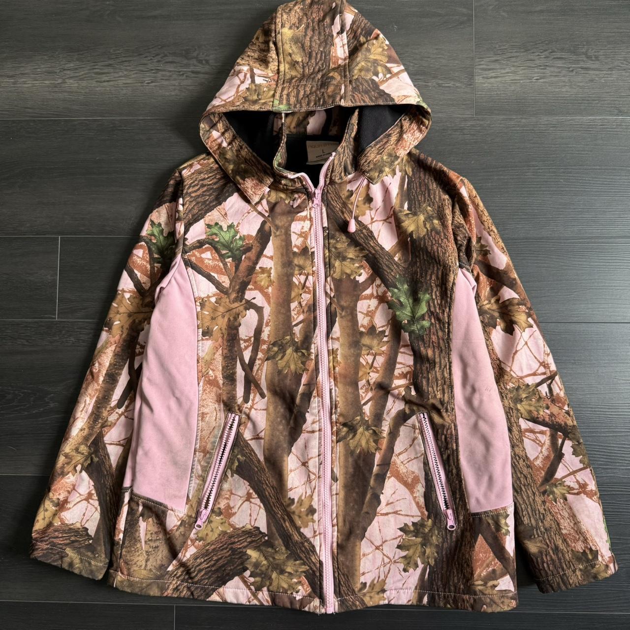 Pink camouflage jacket with hood Size L #camo - Depop
