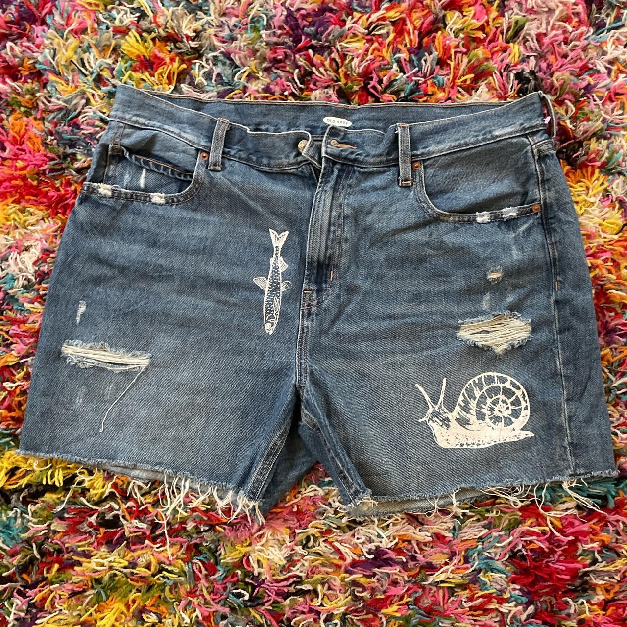 Multiple designs screen printed on jean shorts - Depop