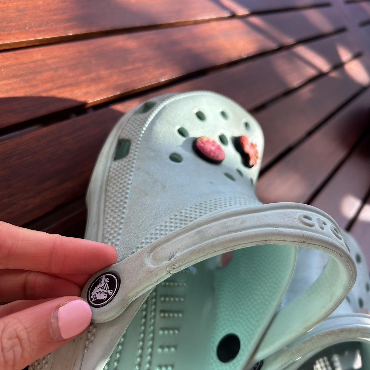 Teal Blue Crocs M8/W10. Selling with 3 jibbitz -... - Depop