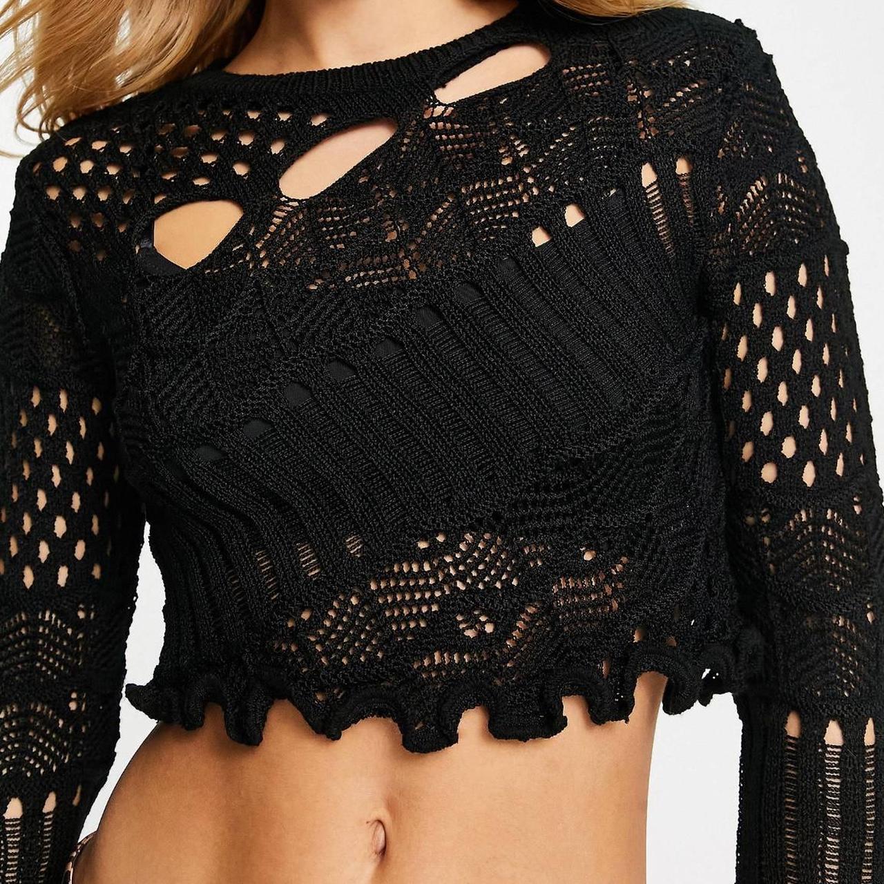 Cropped Crochet Black Sweater ASOS sweater with... - Depop