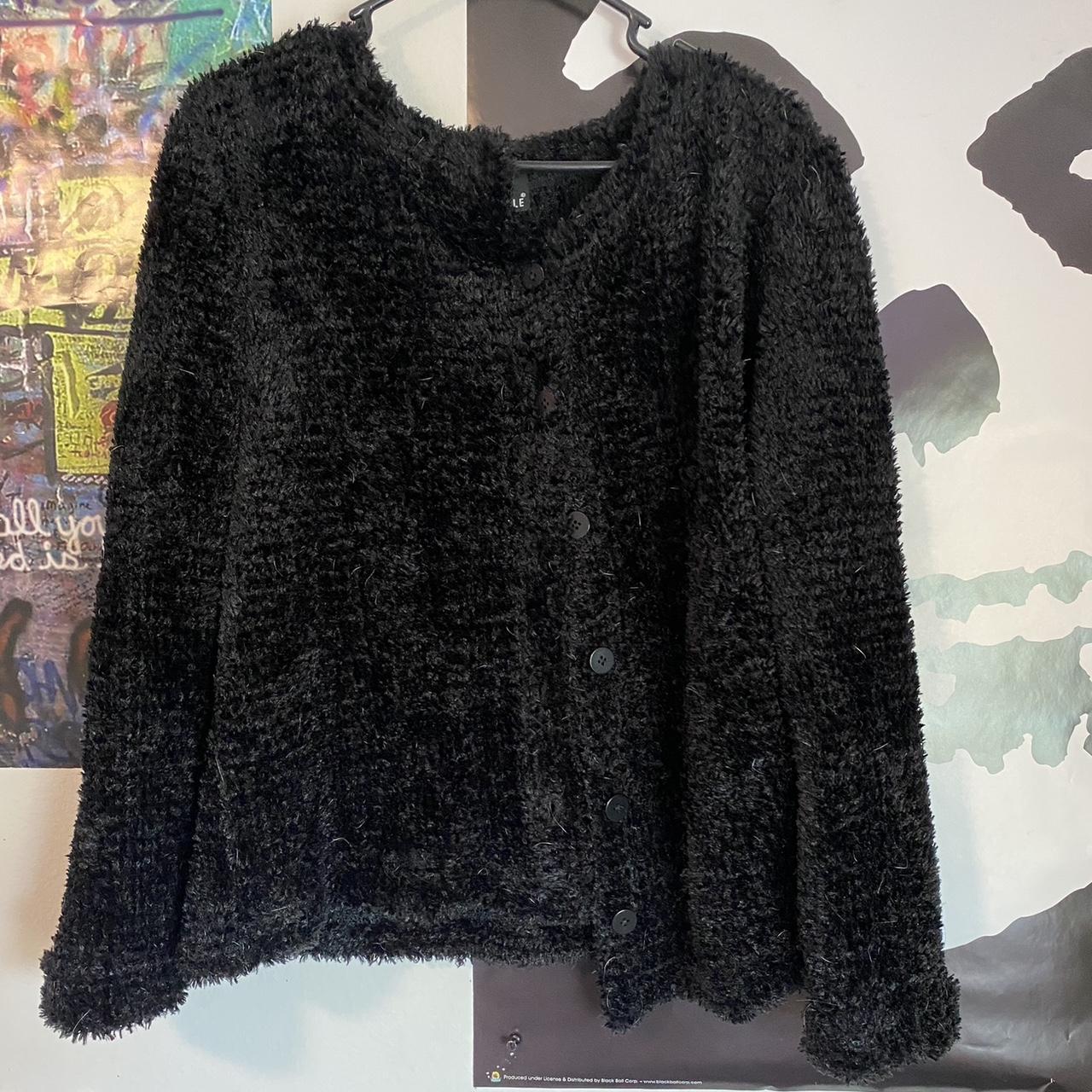 cute fuzzy button up black sweater Fits like a... - Depop