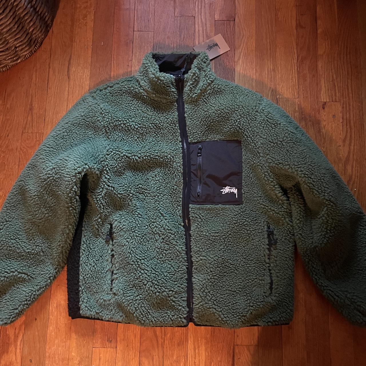 brand new green reversible stussy 8 ball fleece... - Depop