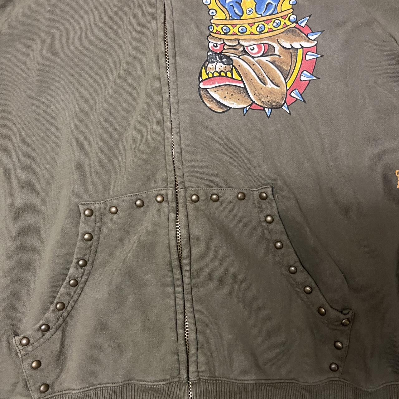vintage y2k olive green ed hardy zip up hoodie size... - Depop