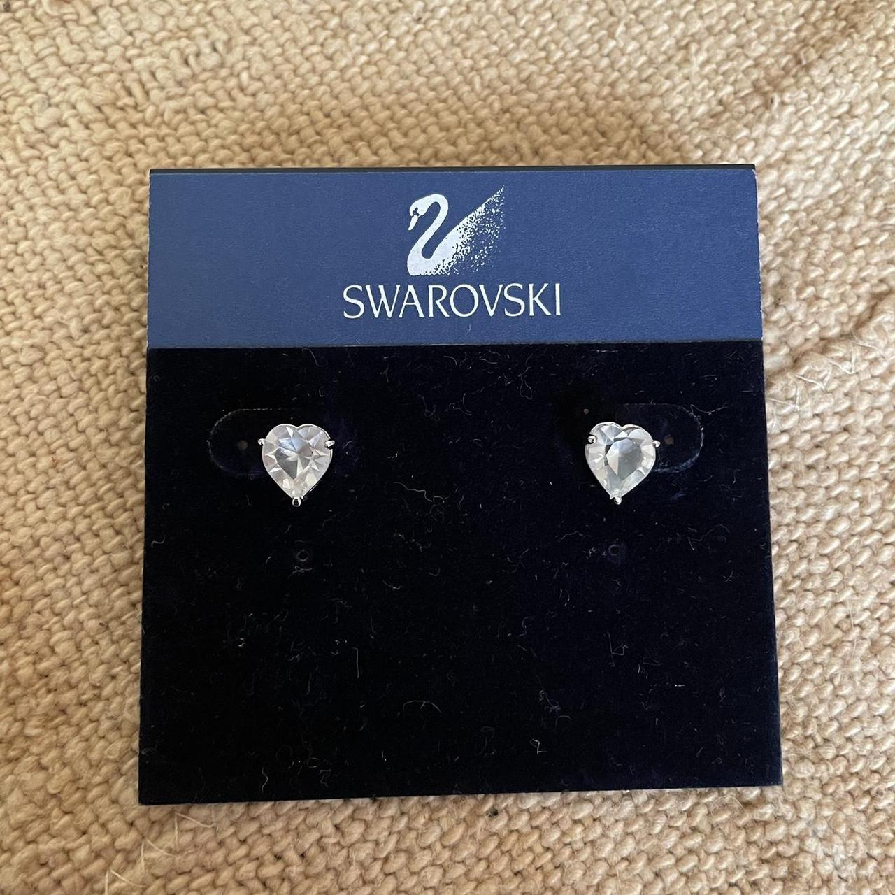 swarovski heart shaped crystal stud earrings from... - Depop