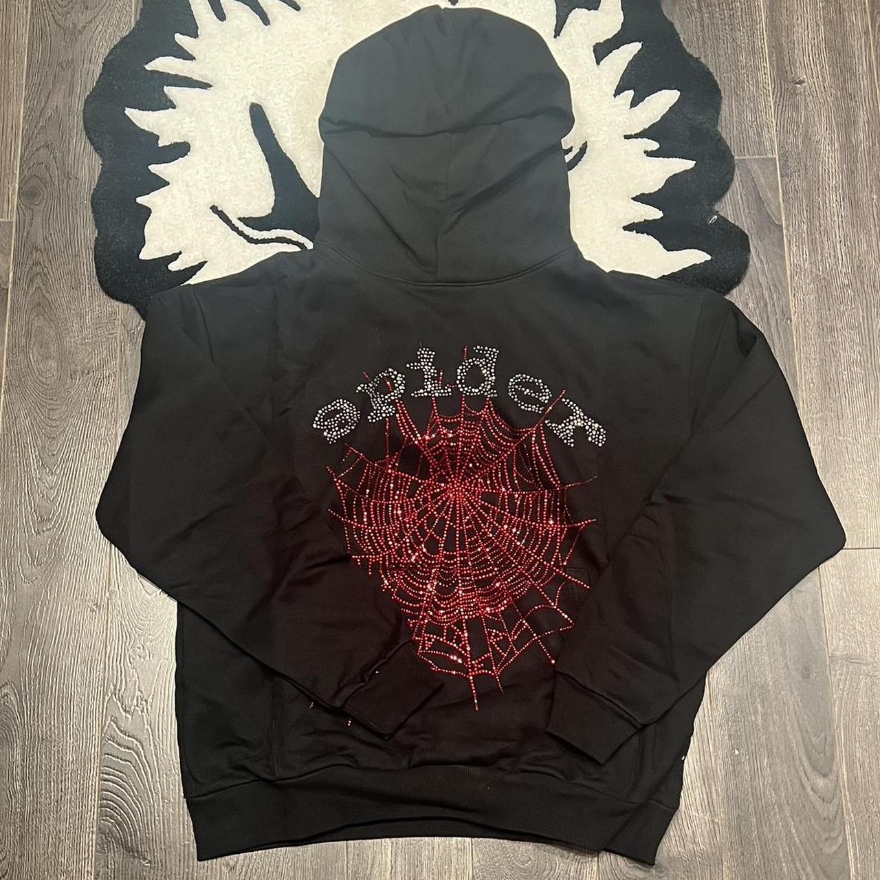 Rhinestone Sp5der Hoodie ️ 🕸️ Black Red Rhinestone... - Depop