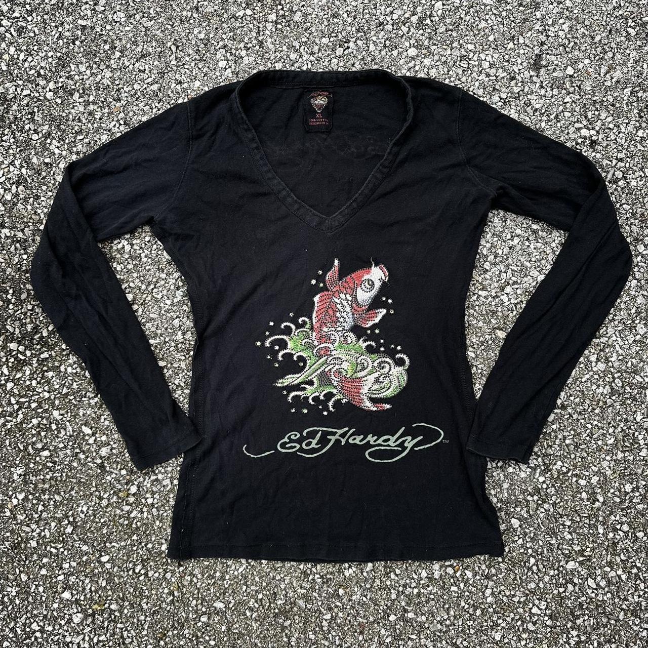 REPOP! Ed Hardy rhinestone black and red koi fish... - Depop
