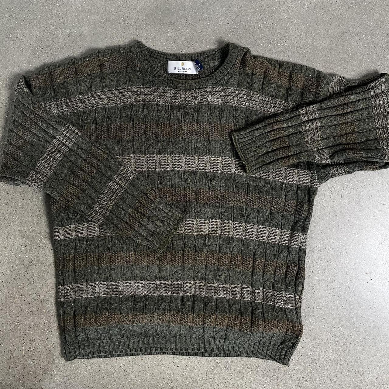 Bill Blass Menswear Vintage Sweater, Green and Tan... - Depop