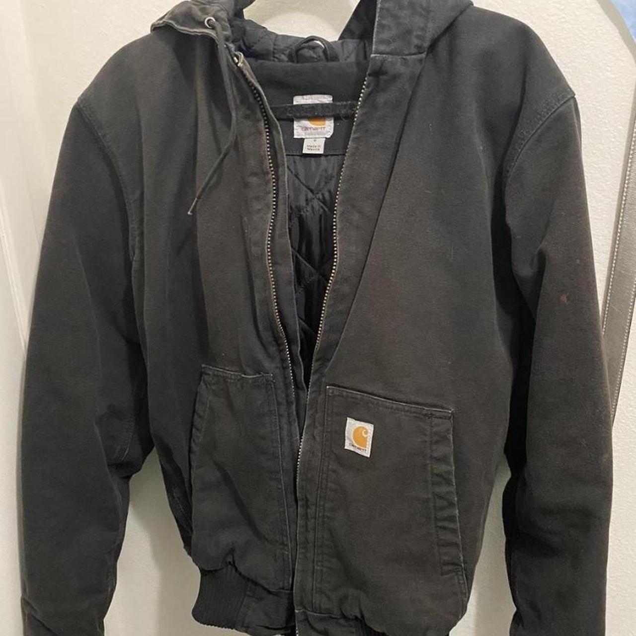 faded black carhartt heavyweight jacket size... - Depop