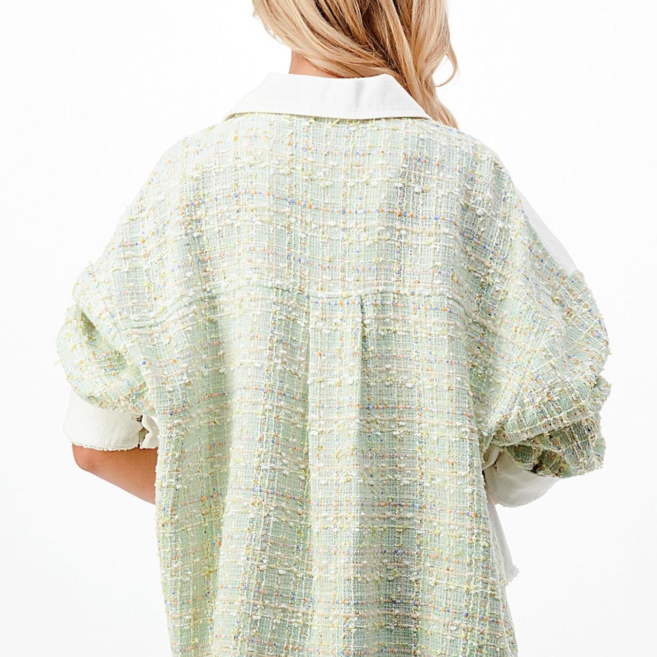 Tweed Mint/White Jacket - Depop