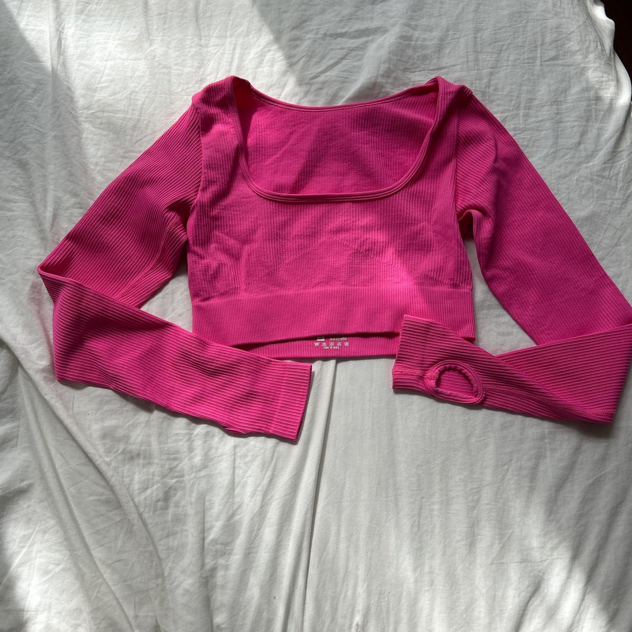 Neon pink long sleeve crop top - Depop