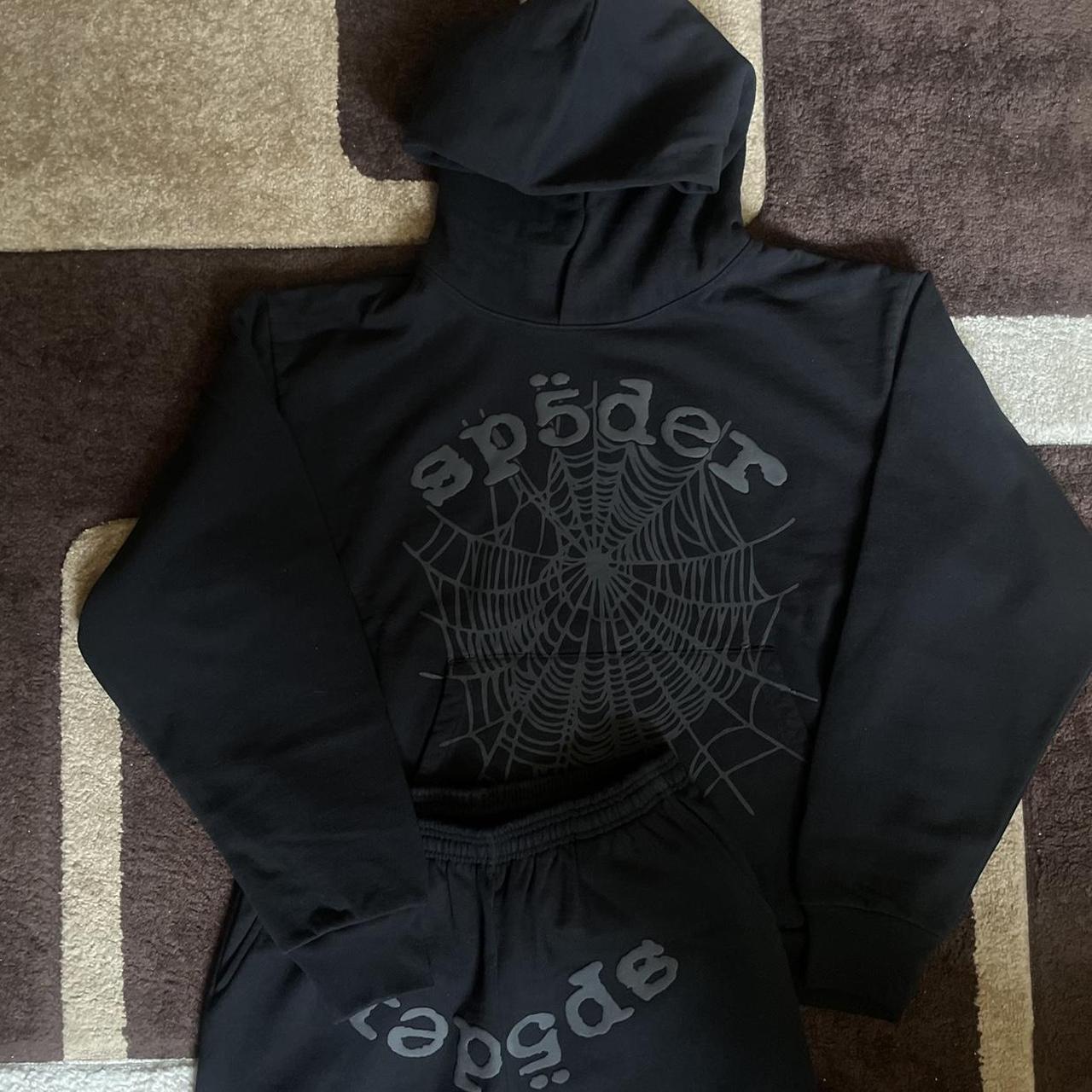 Triple black spider worldwide tracksuit Medium... | Depop