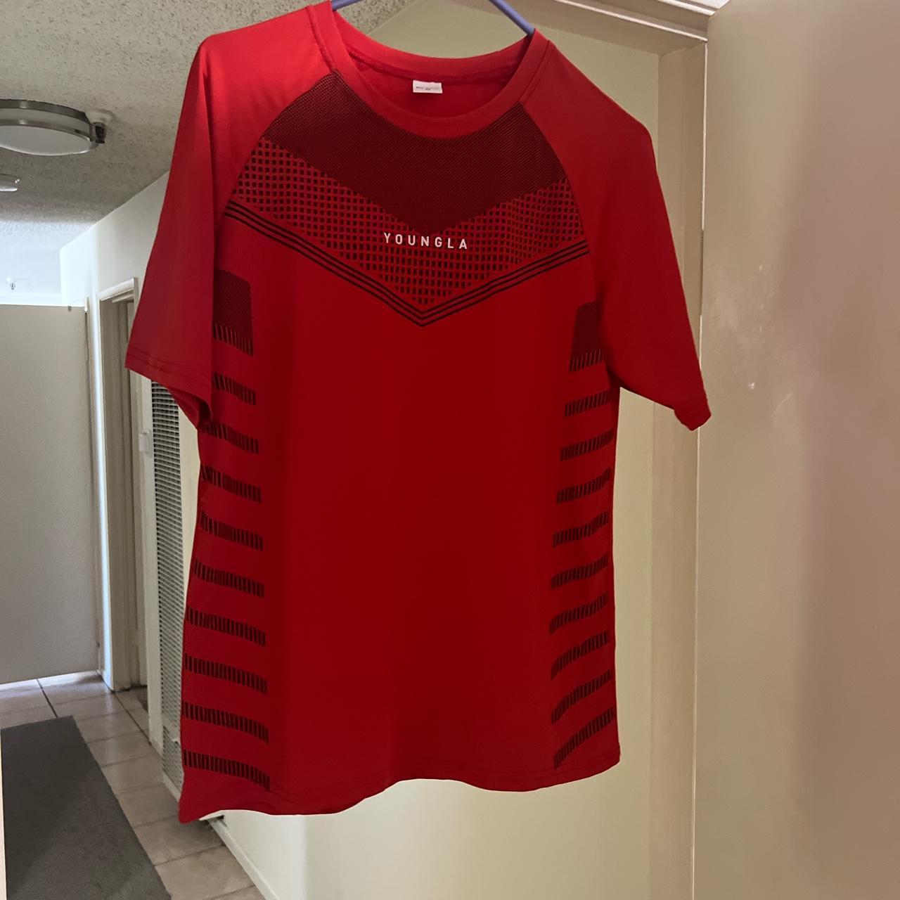 Medium Young LA red superhero compression shirt - Depop