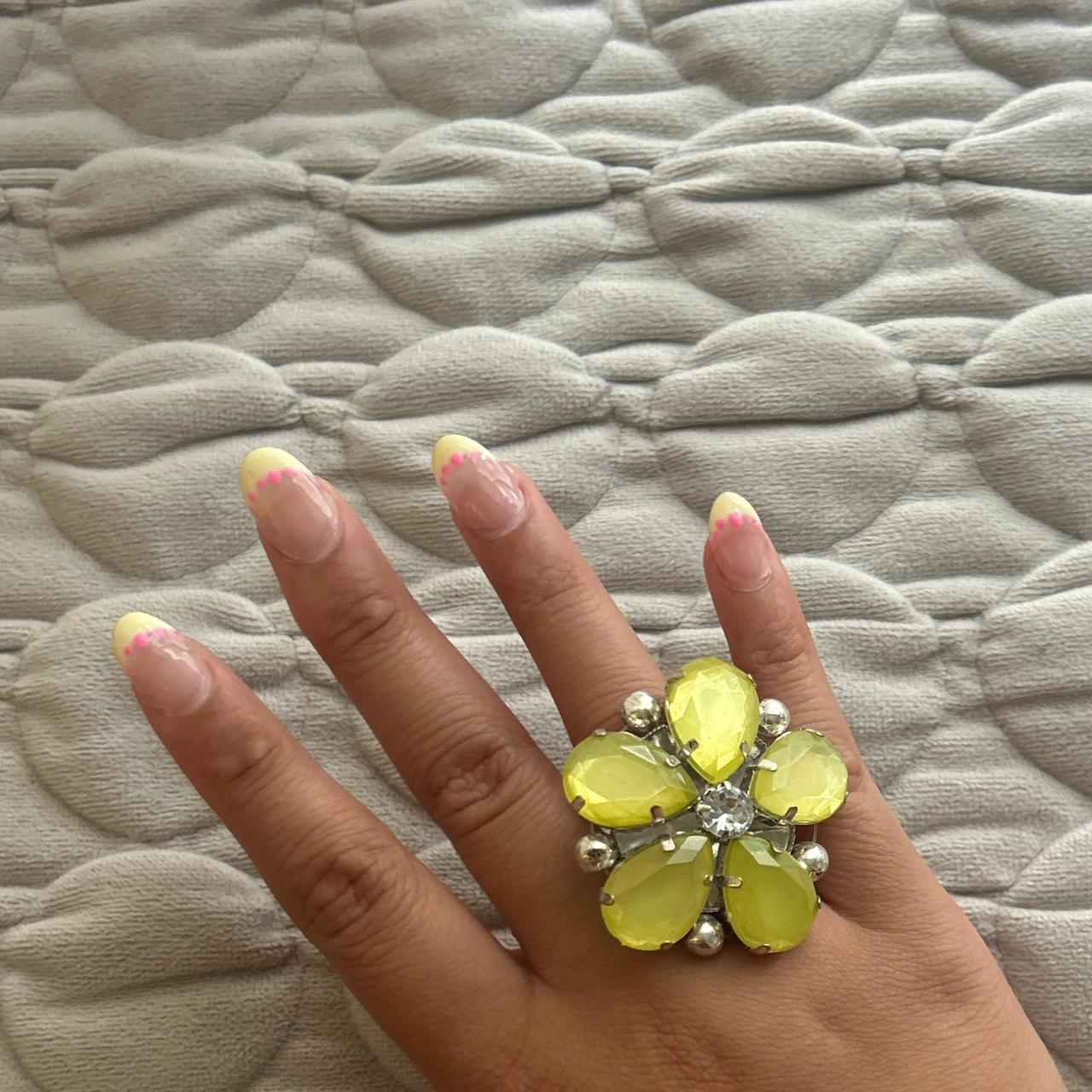 Yellow flower ring with rhinestones #flowerring... - Depop