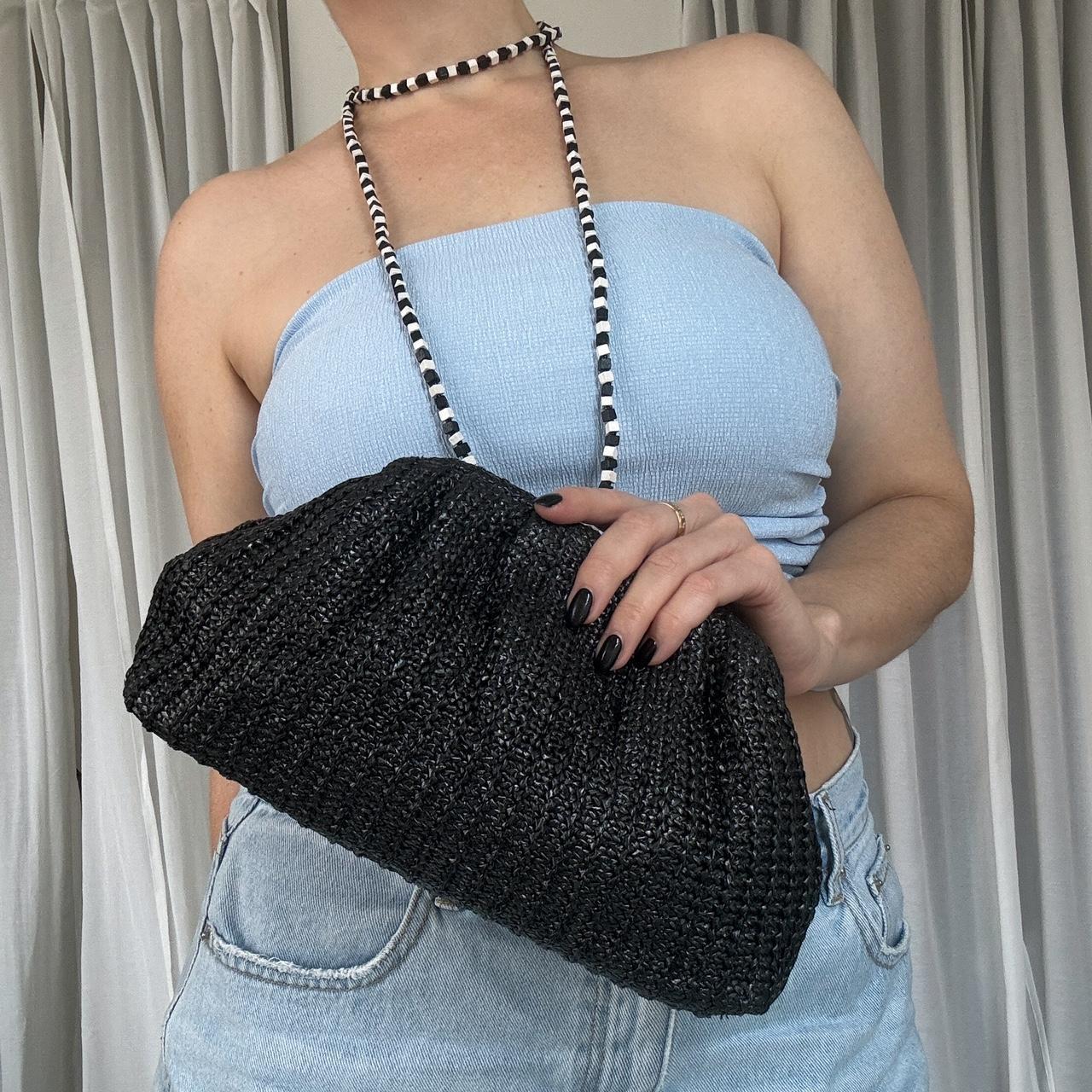 SHEIKE Raffia style frame clutch bag in black 🏷️... - Depop