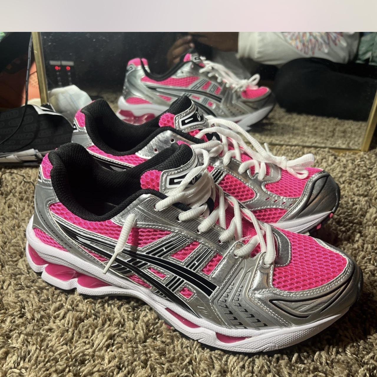 Pink and silver ASICS trainers #gymshoes - Depop
