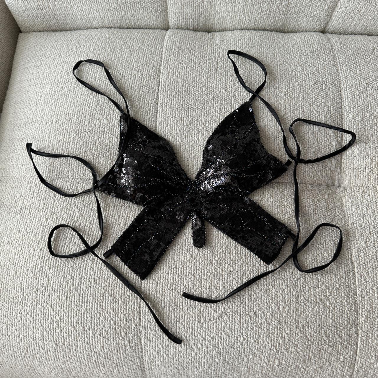Butterfly halter top, black beaded/sequins crop top... - Depop