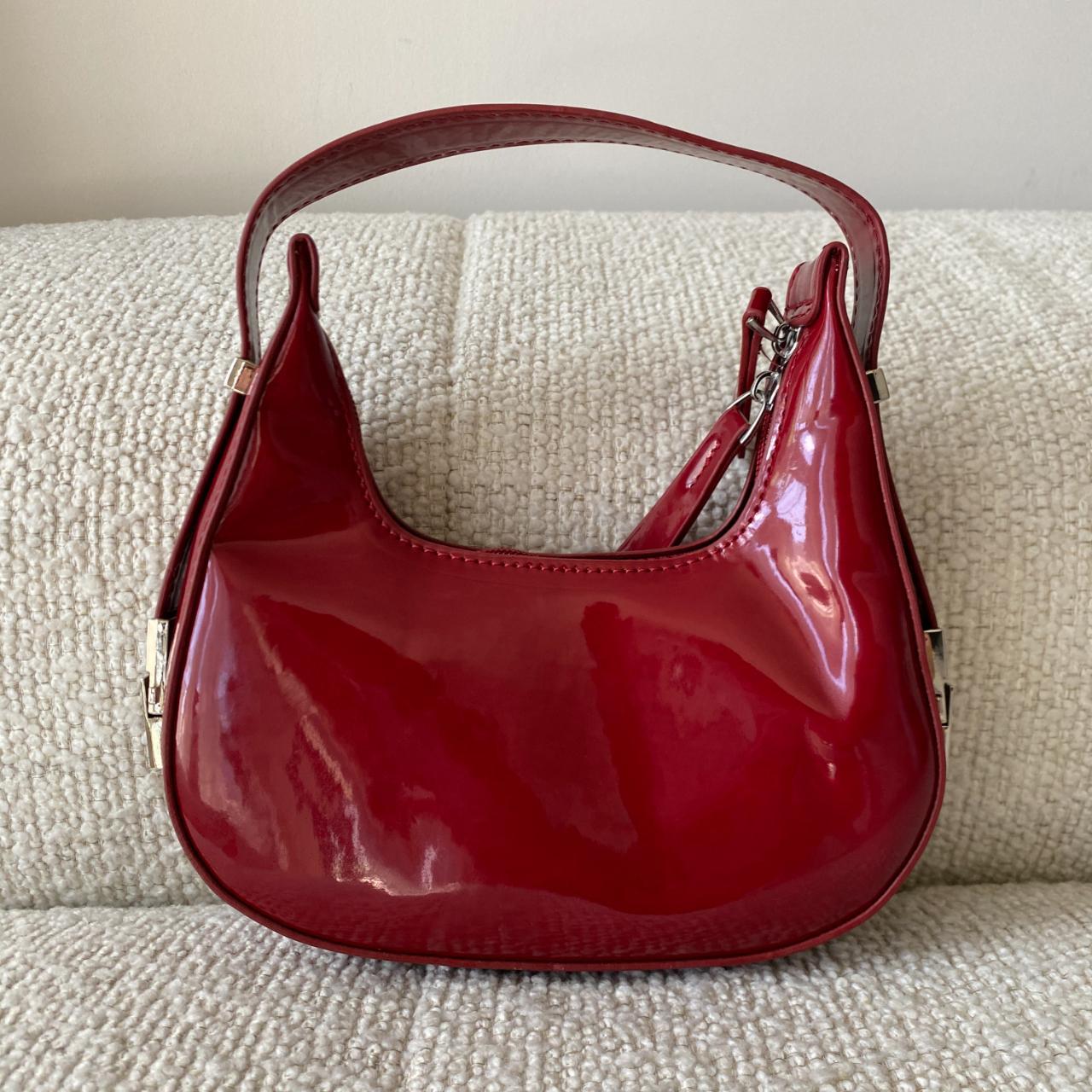 Red latex purse faux shiny leather with silver... - Depop