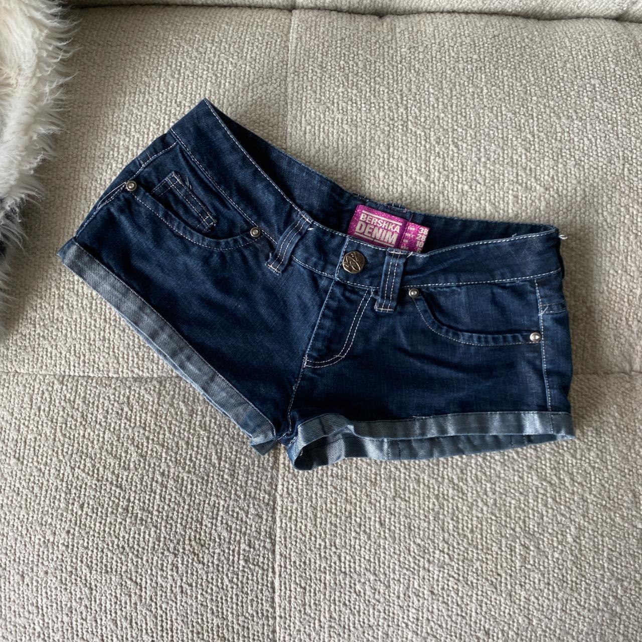 Vintage 90s jean shorts low rise dark wash denim... - Depop