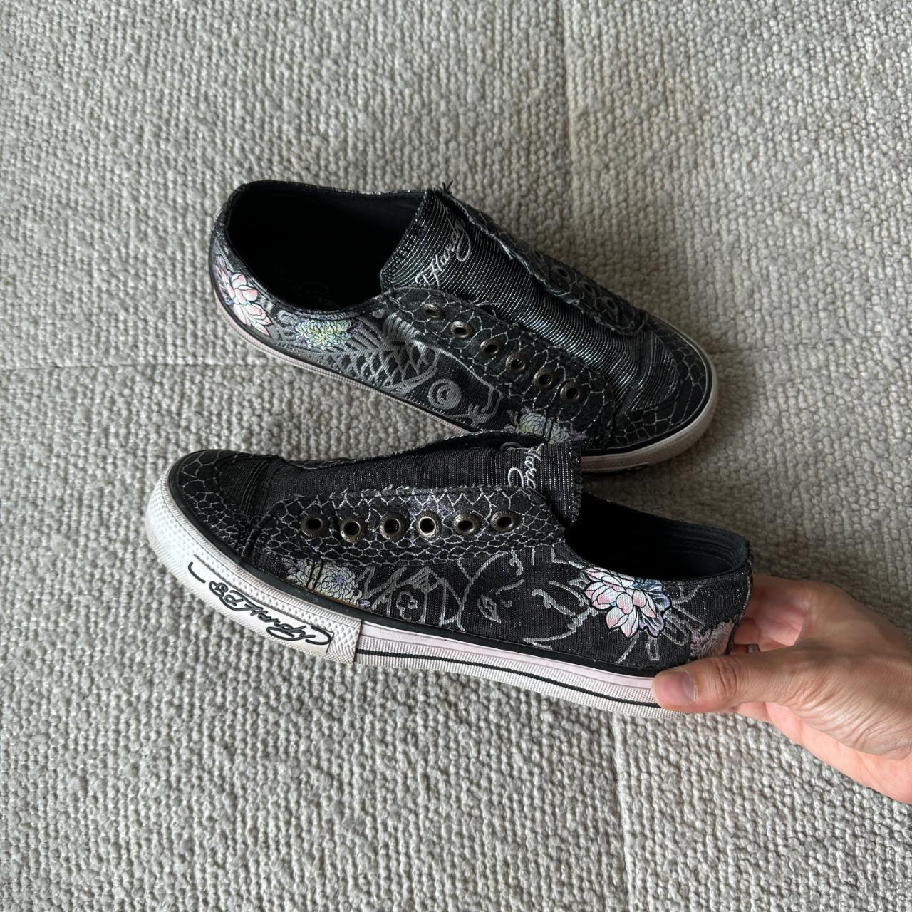 Ed Hardy sneakers slip on converse style shoes black... - Depop