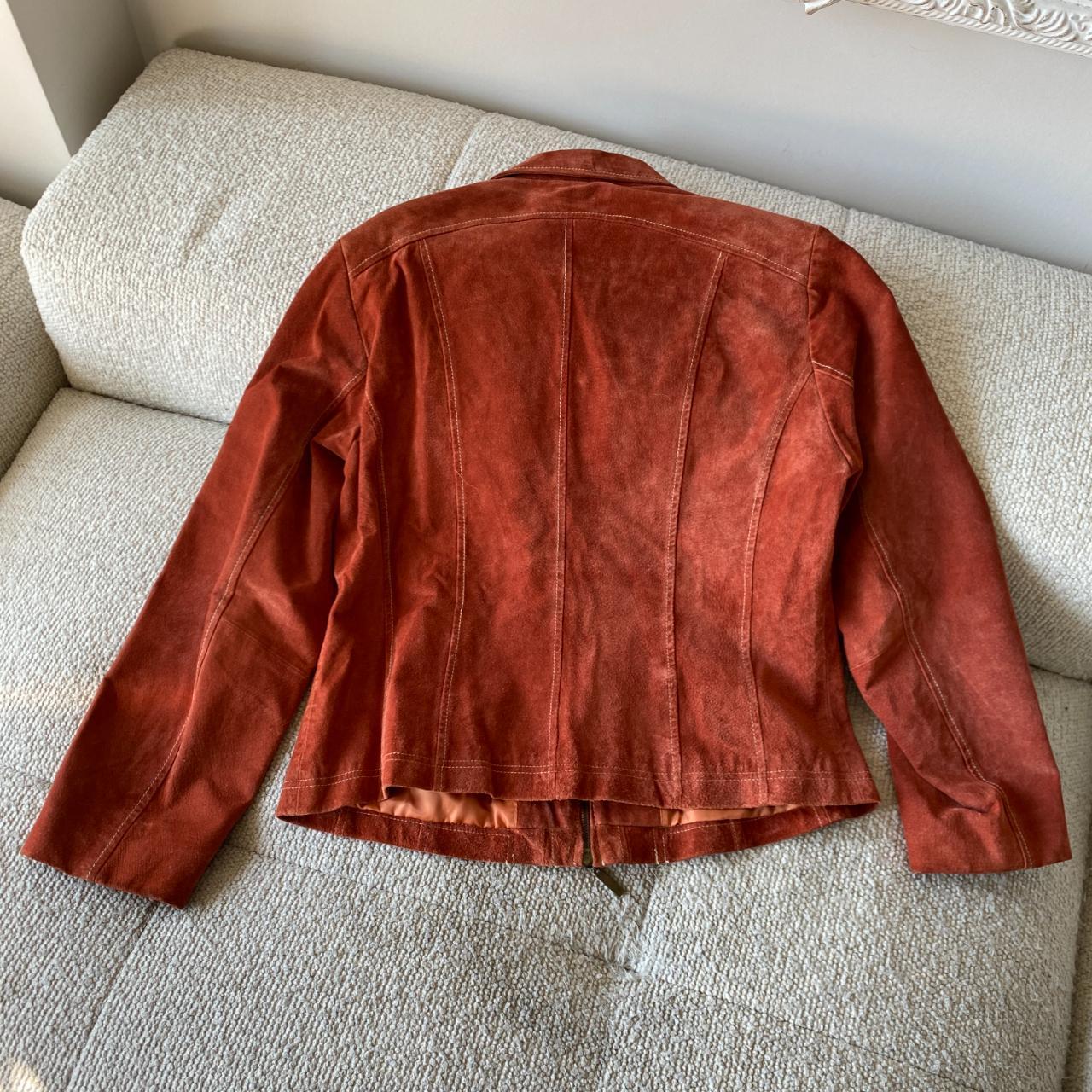 90s vintage genuine suede jacket in burnt orange... - Depop