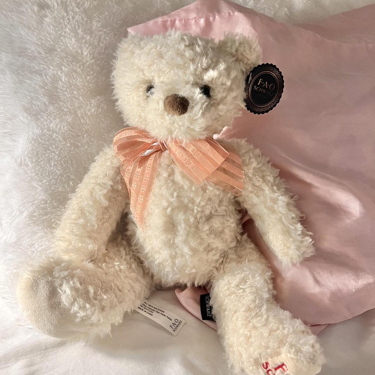 Cream and coral teddy bear, super soft and adorable... - Depop