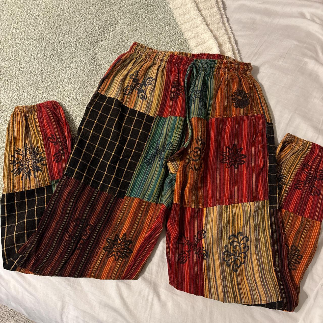 🎀 large boho patchwork jogger pants ☕️ has pockets... - Depop