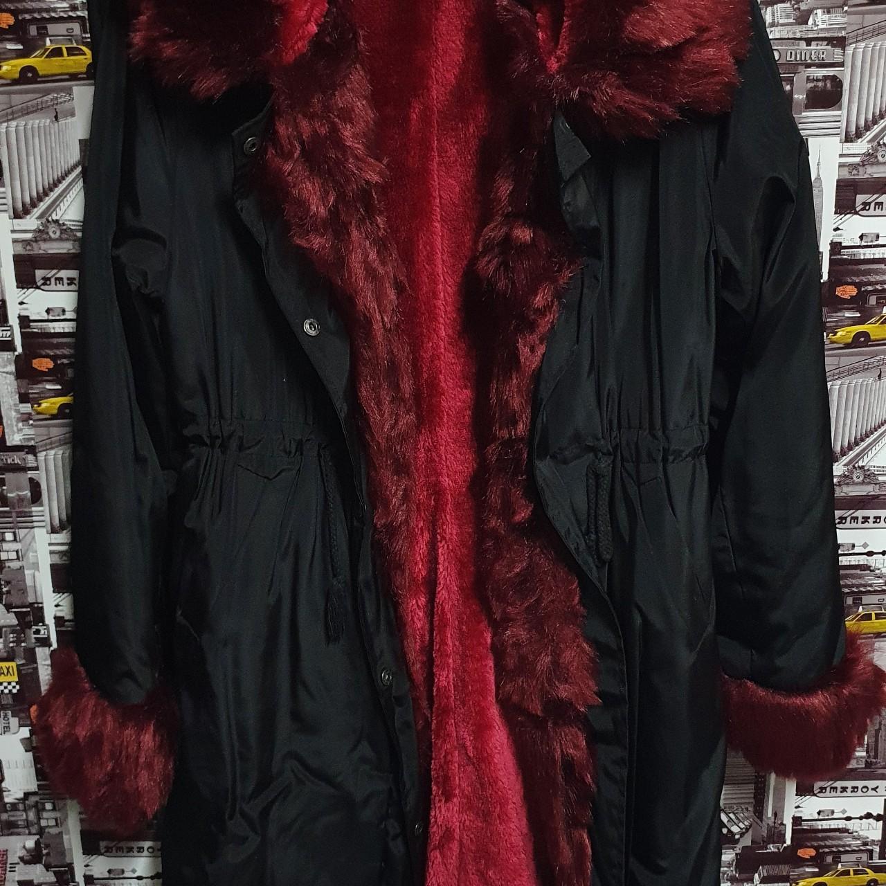 black coat, maroon fur, size Small I'm a medium... - Depop