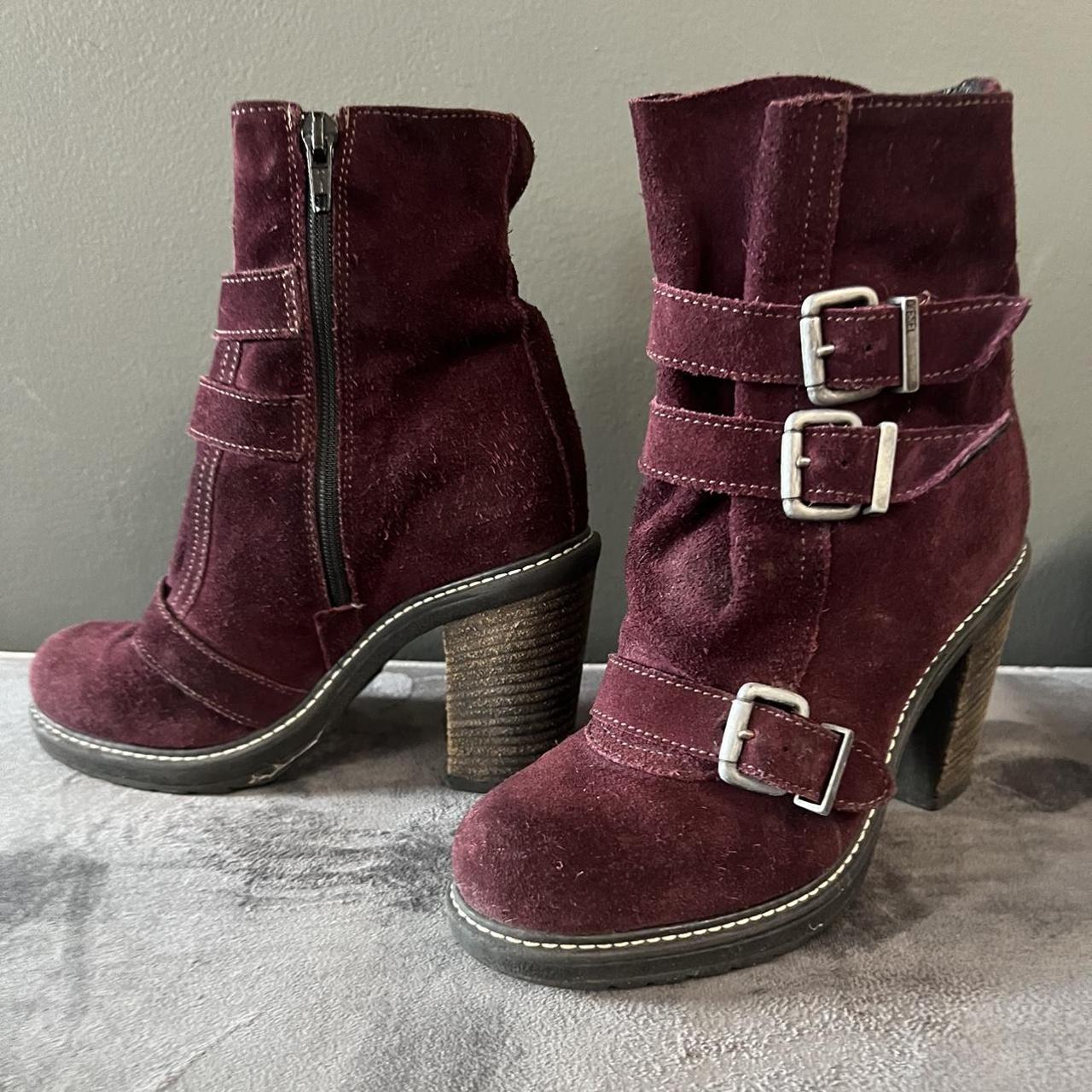 DIESEL Dark-Purple/Burgundy Suede Ankle Booties with... - Depop