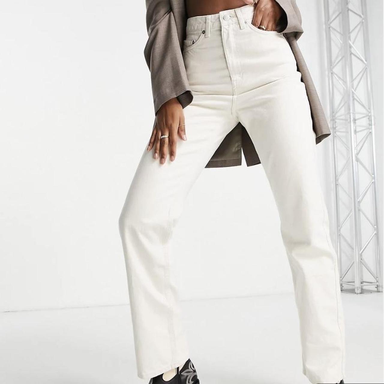 Weekday Rowe extra high waist straight jeans in ecru... - Depop