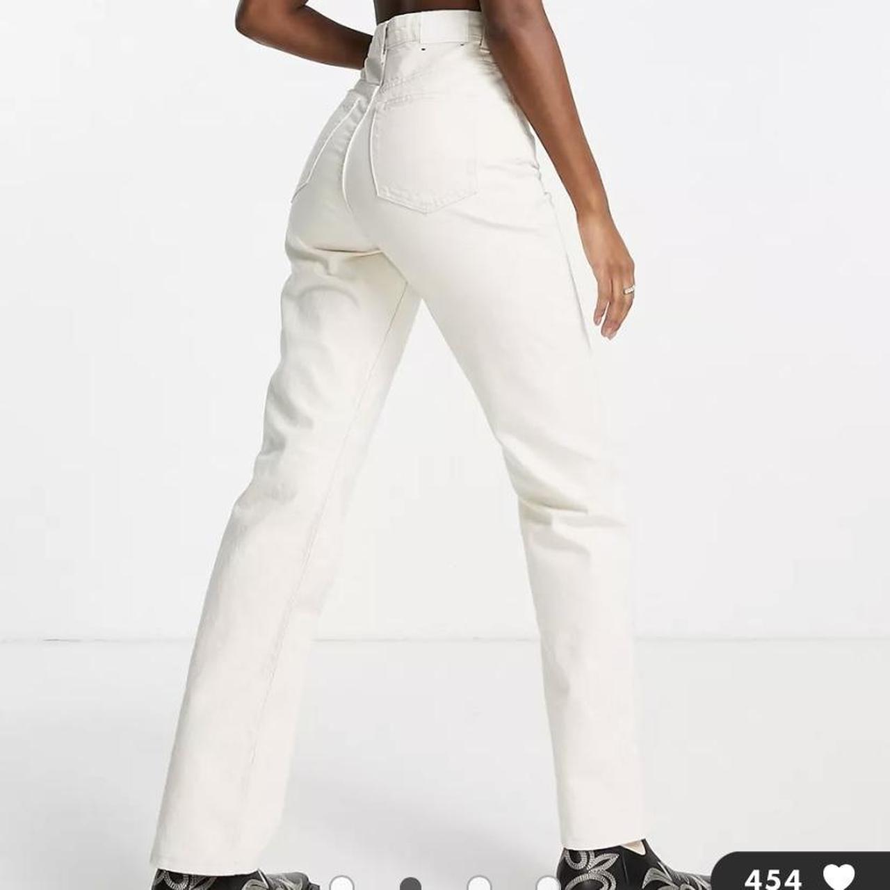 Weekday Rowe extra high waist straight jeans in ecru... - Depop