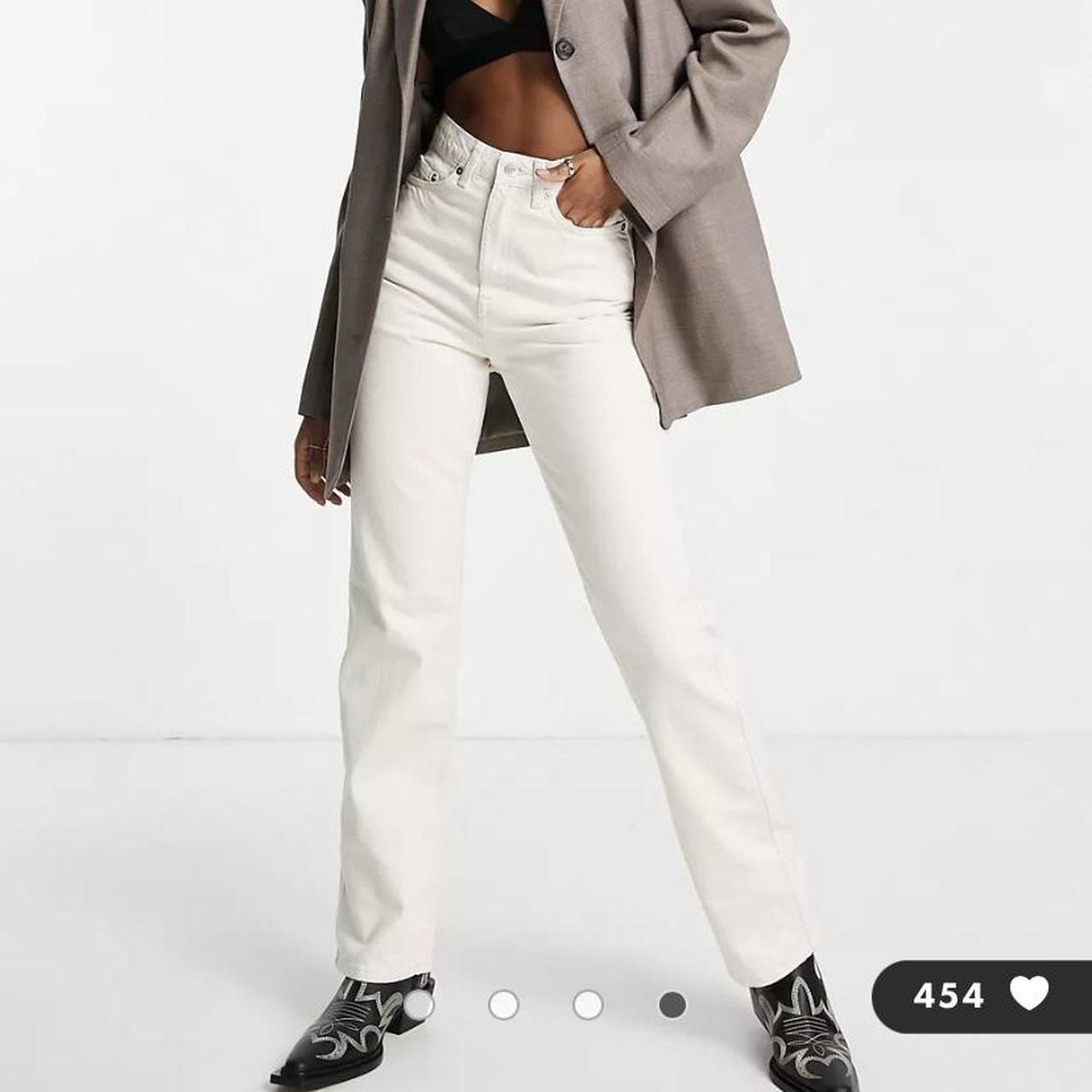 Weekday Rowe extra high waist straight jeans in ecru... - Depop