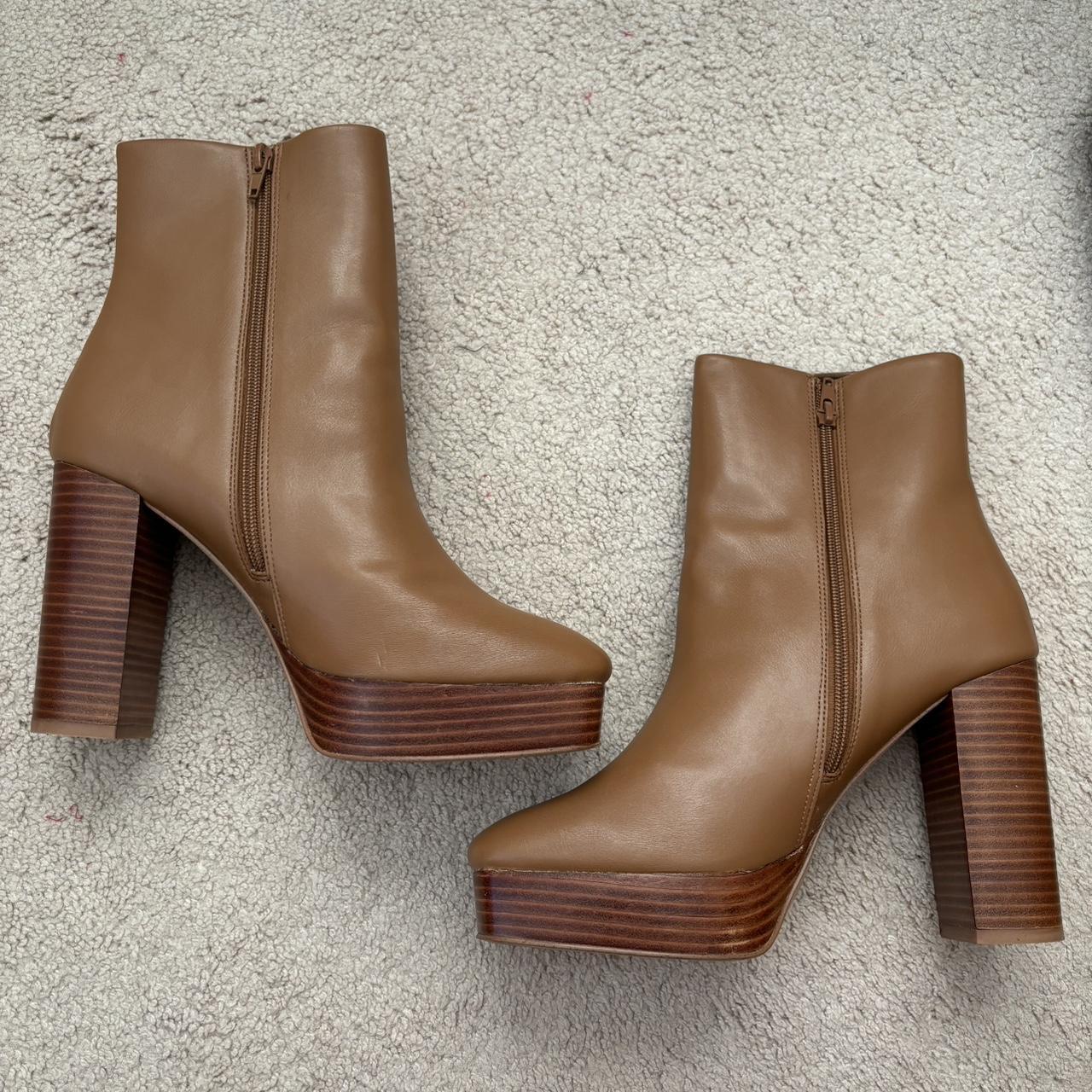 Light brown booties with wood heel in color autumn... - Depop