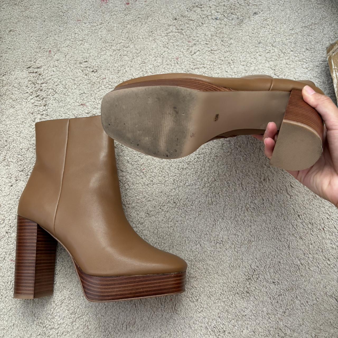 Light brown booties with wood heel in color autumn... - Depop