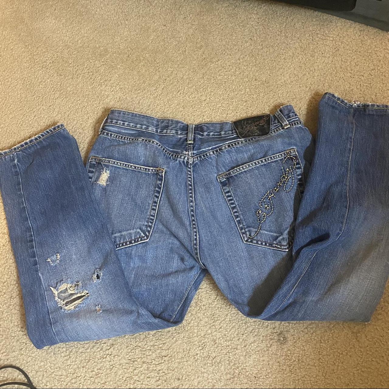 ed hardy jeans with cool pocket detailing size is... - Depop