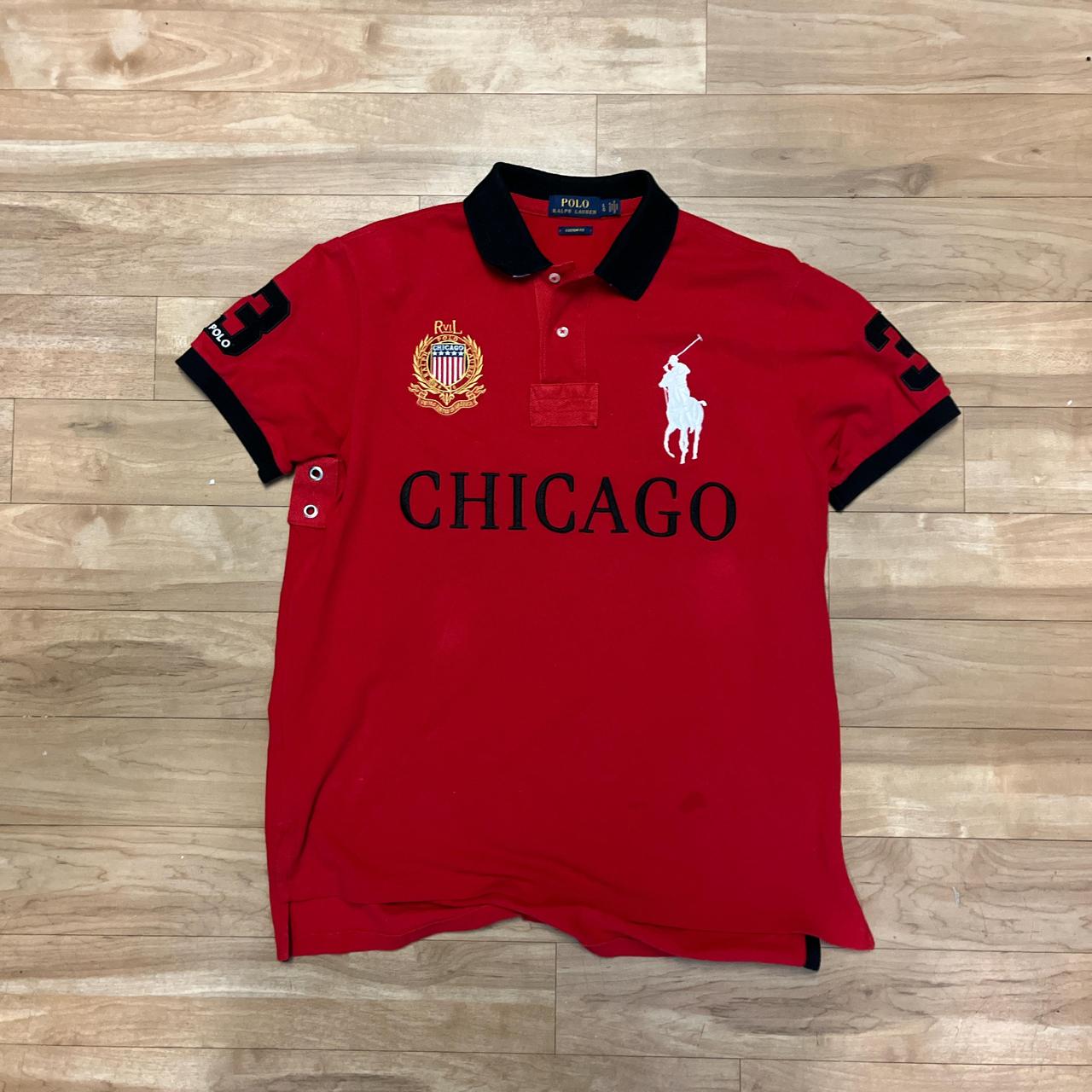 insanely rare red chicago polo ralph lauren button... - Depop
