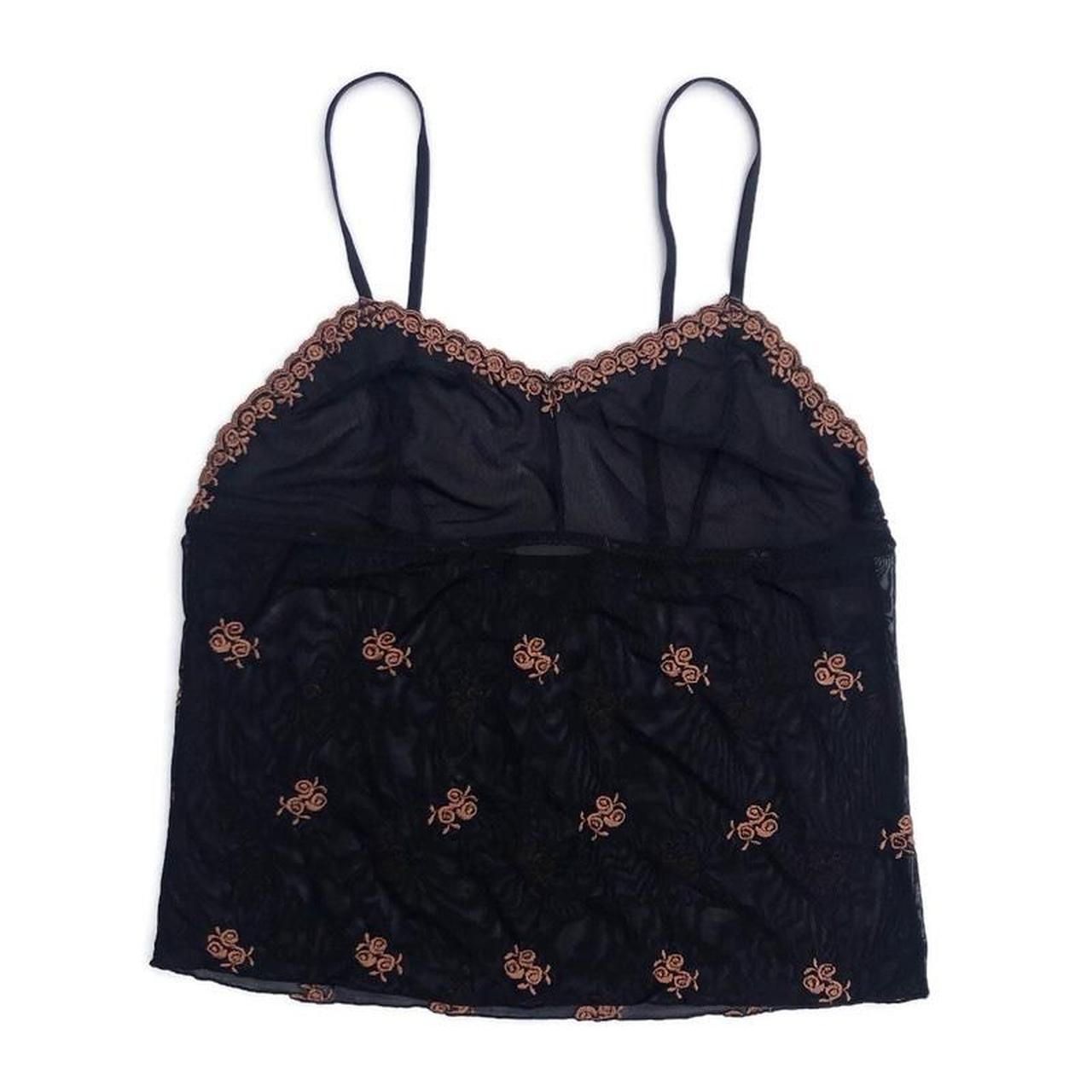 Y2K micro mesh cami top semi sheer with floral... - Depop