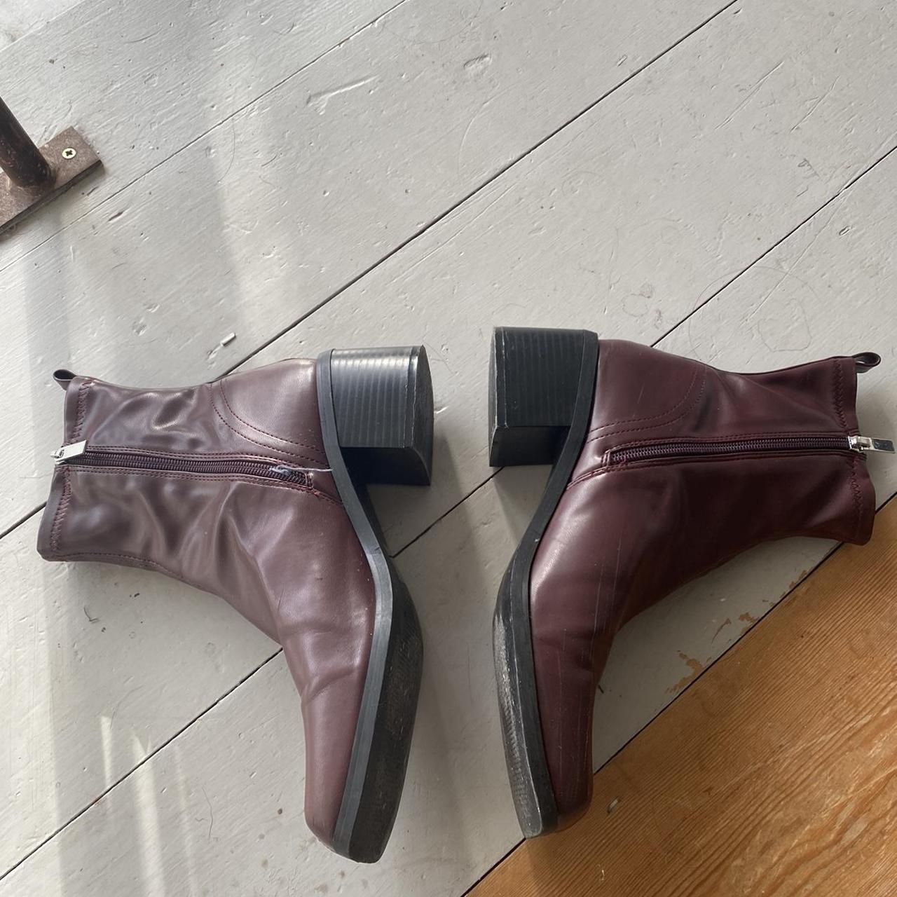 Dark red/ burgundy square toe 90s chunky boots.... - Depop