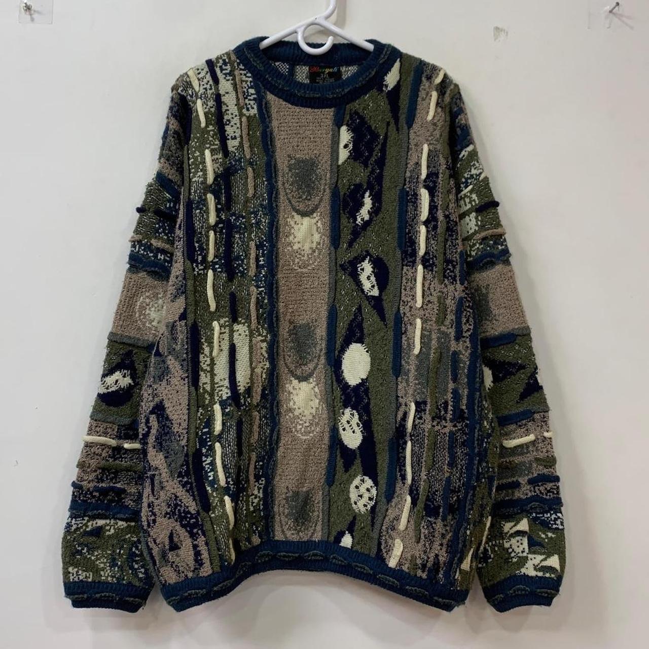 Coogi style knit sweater with a green and brown... - Depop