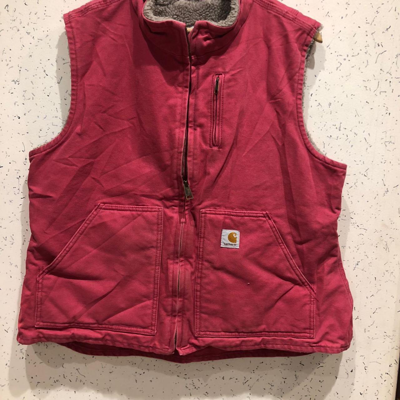 Red Carhartt vest with fleece lining... - Depop