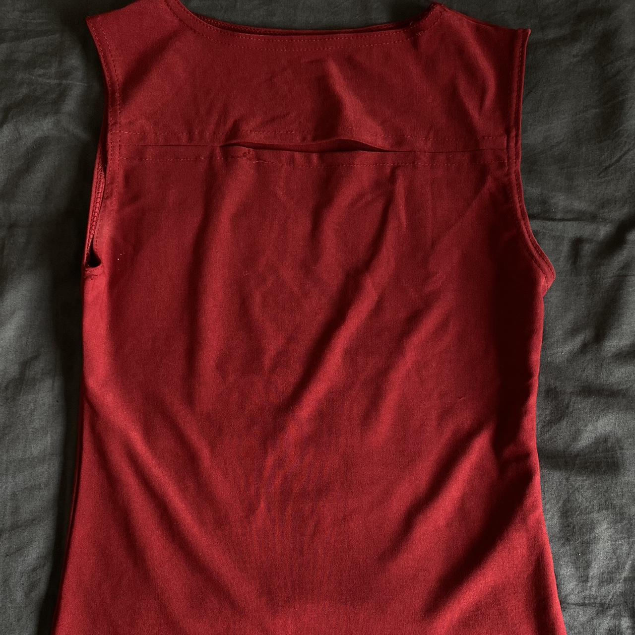 Vintage dark red top with chest slit. No label.... - Depop