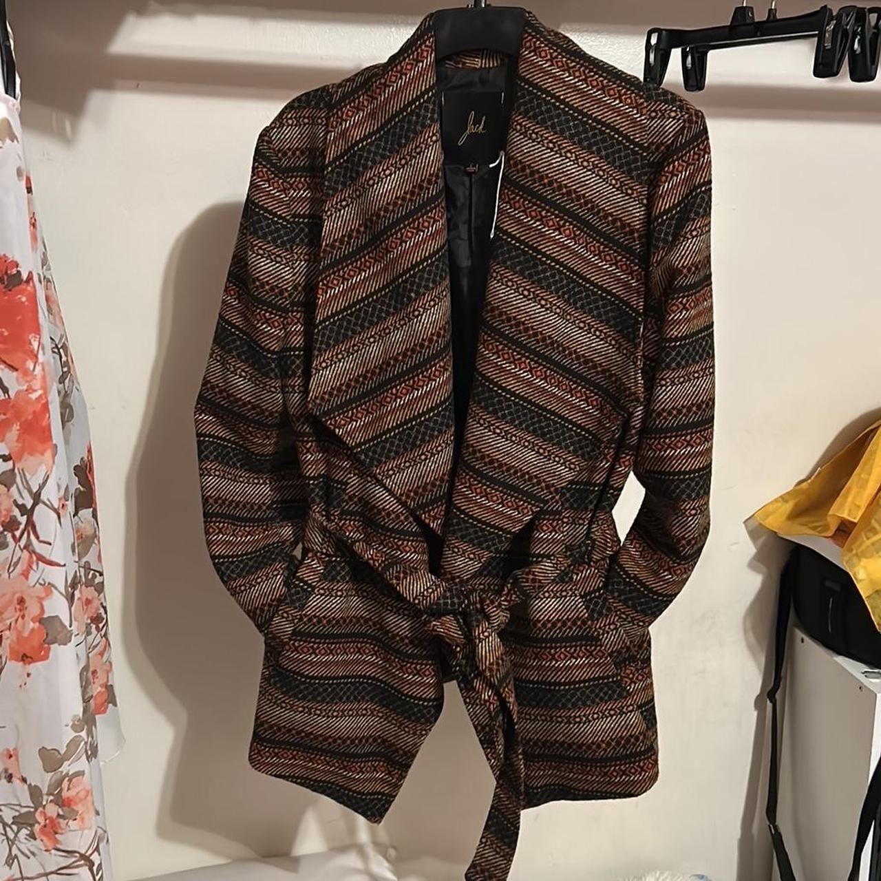 Jack Coat Tribal kind of pattern coat with belt.... | Depop