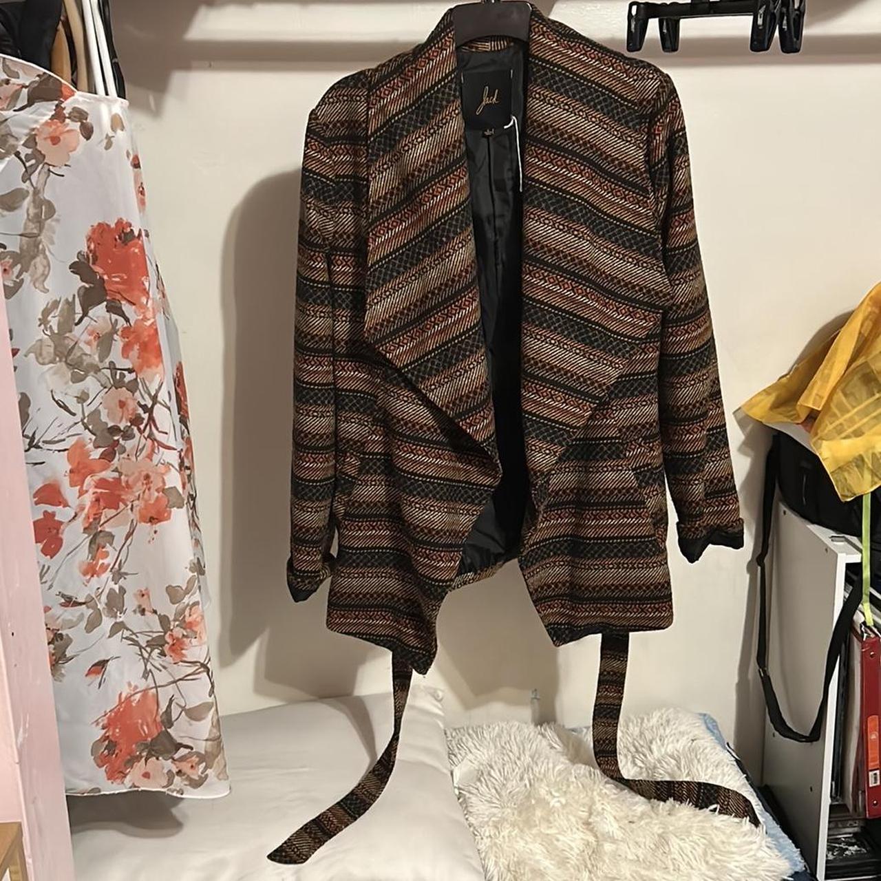 Jack Coat Tribal kind of pattern coat with belt.... | Depop