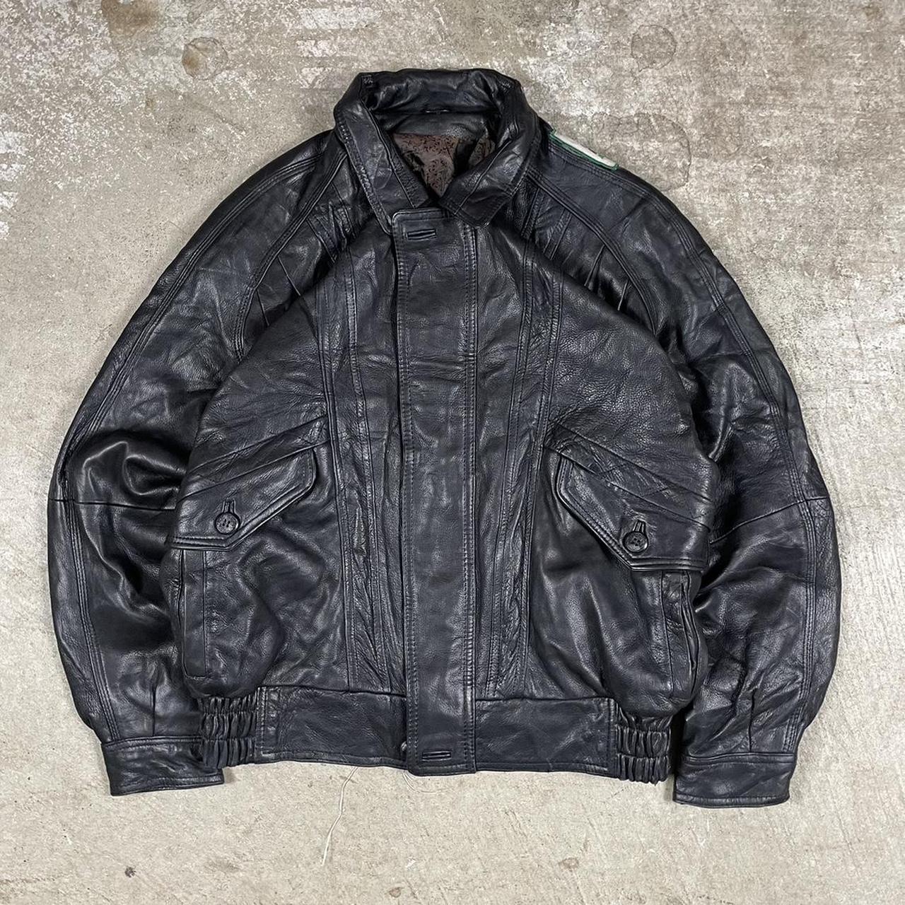 Vintage 90s Rock Oil leather jacket Super sick... - Depop