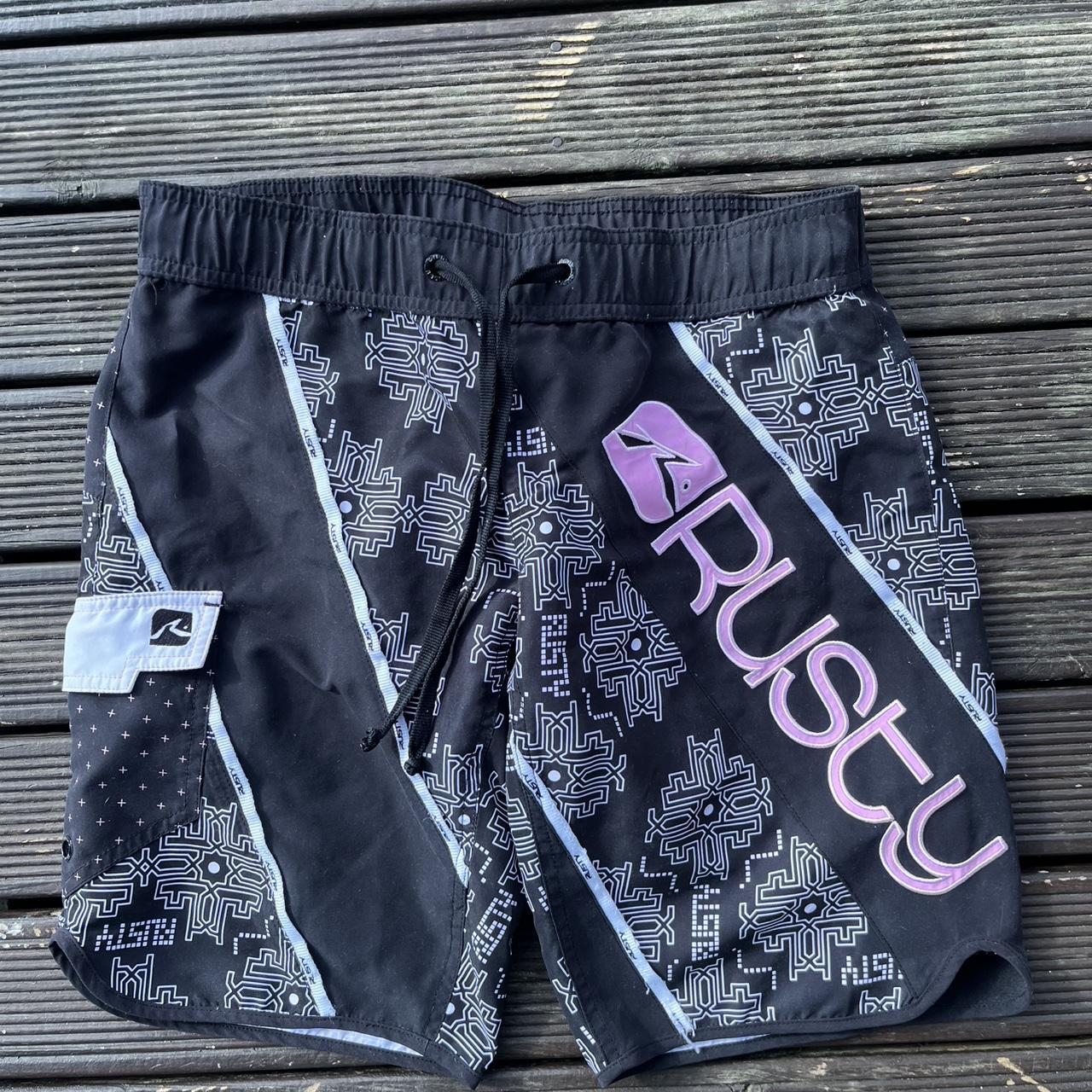 Black and purple Rusty board shorts #skater | Depop