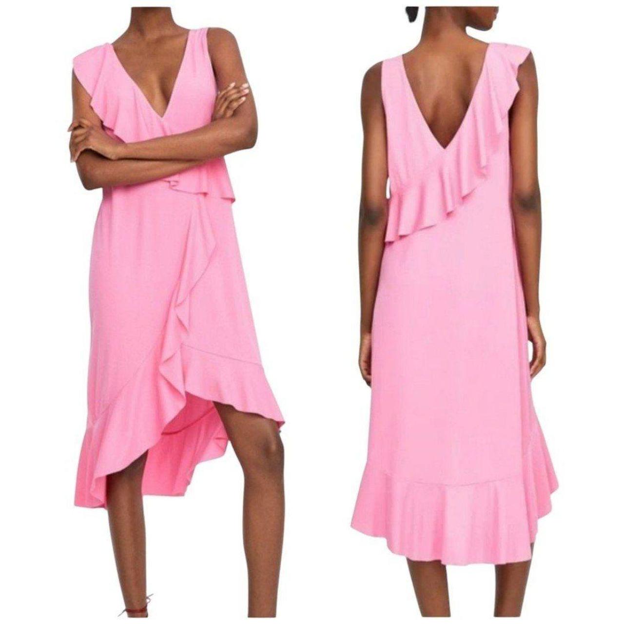 Zara Pink Ruffle Midi Dress Soft Girl Size M | Flowy... | Depop