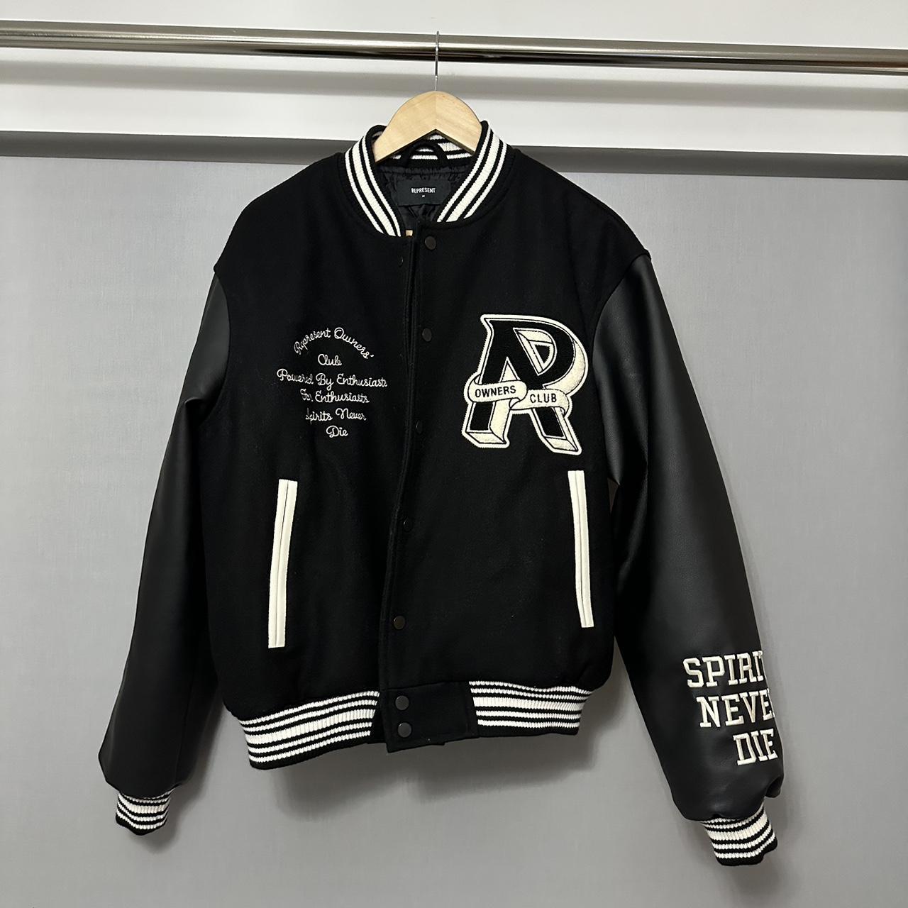 Medium black represent varsity jacket worn twice out... - Depop