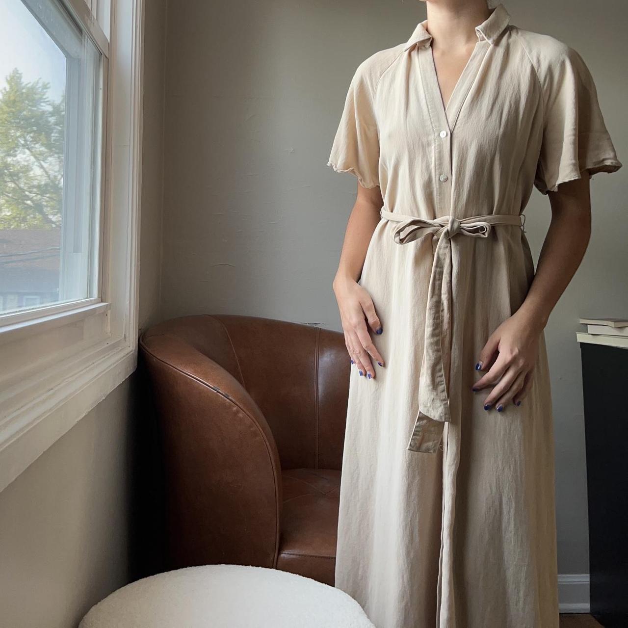 Adorable khaki / beige button up midi dress.... - Depop